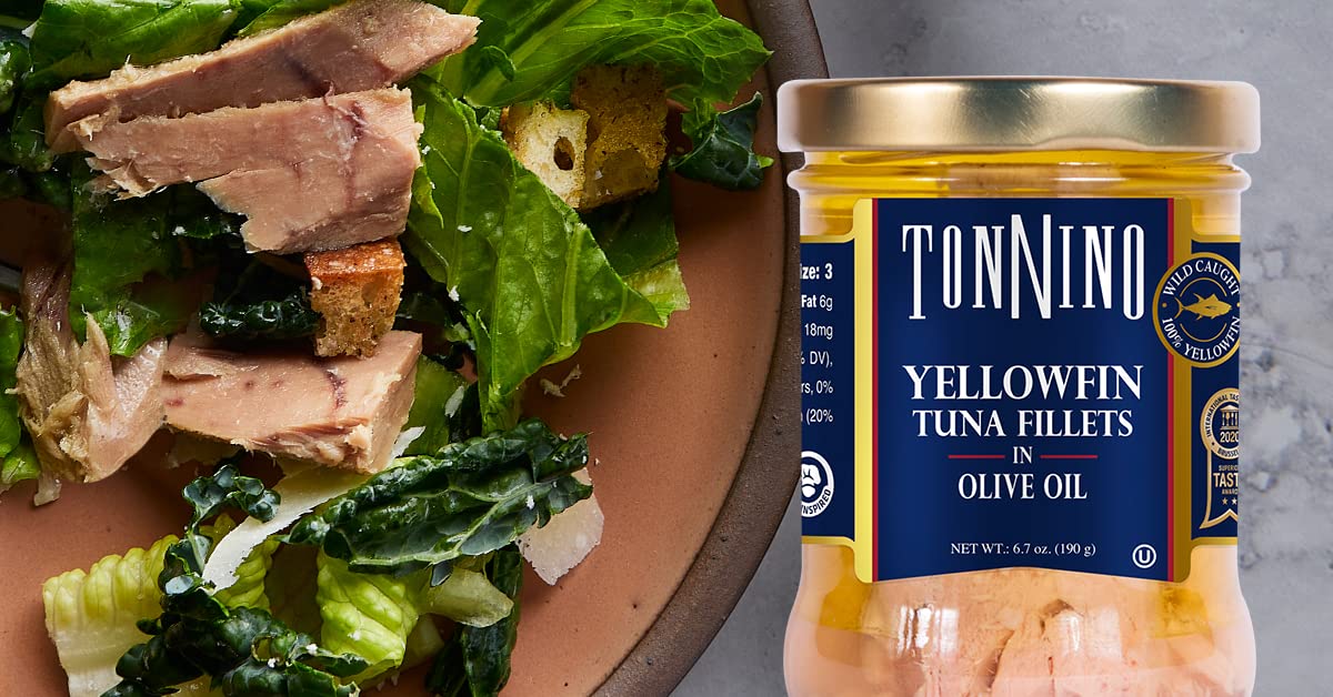 Tonnino Yellowfin Tuna in Olive Oil, Gluten-Free Premium Jarred Atun, Healthy Snacks for Adults, Ready to Eat Meals, EBT Eligible Items, Alternative of Salmon, Pack of 6