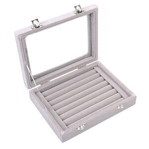 ivosmart 7 slots velvet glass ring jewelery display storage box tray case holder earring organizer stand grey