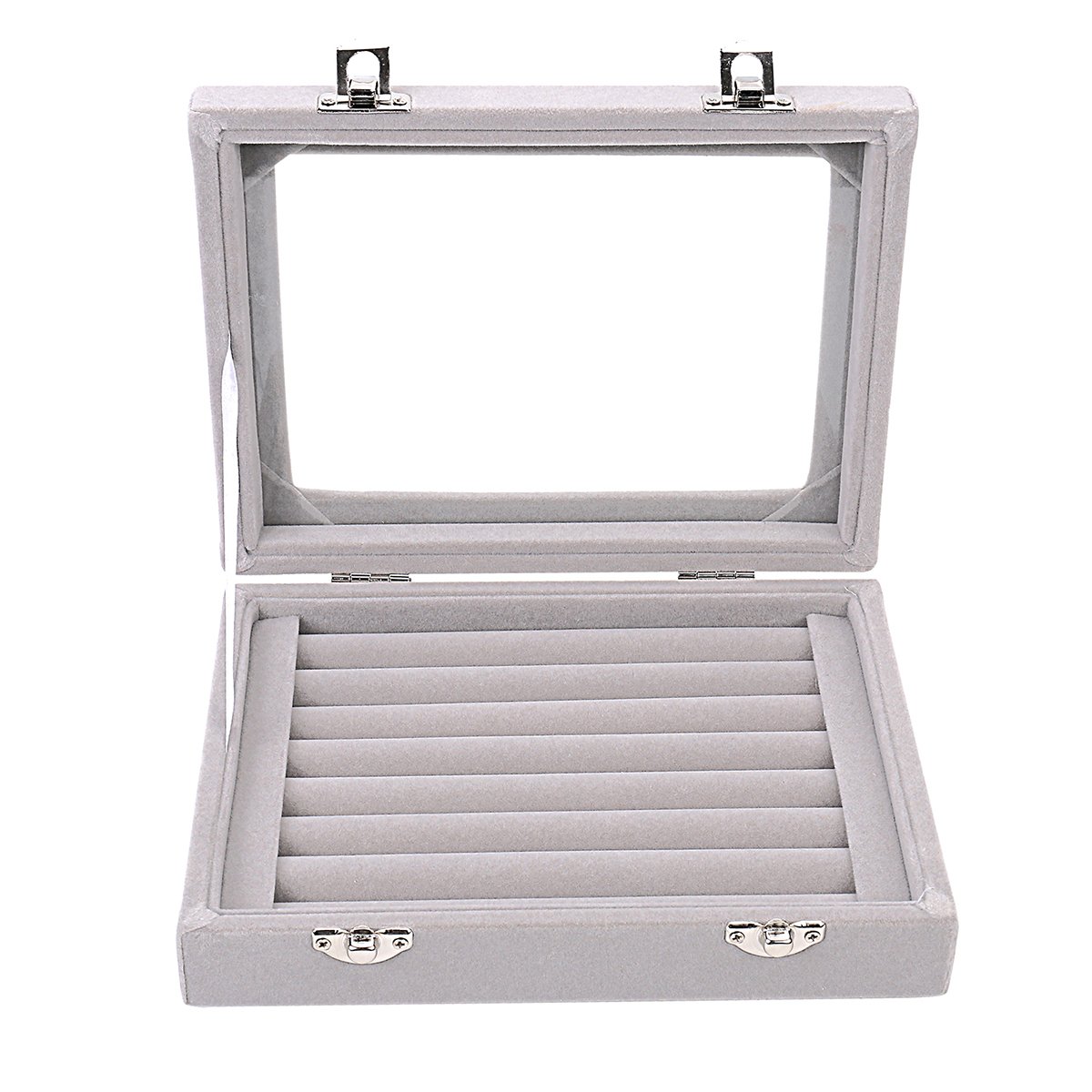 Ivosmart 7 Slots Velvet Glass Ring Jewelery Display Storage Box Tray Case Holder Earring Organizer Stand Grey