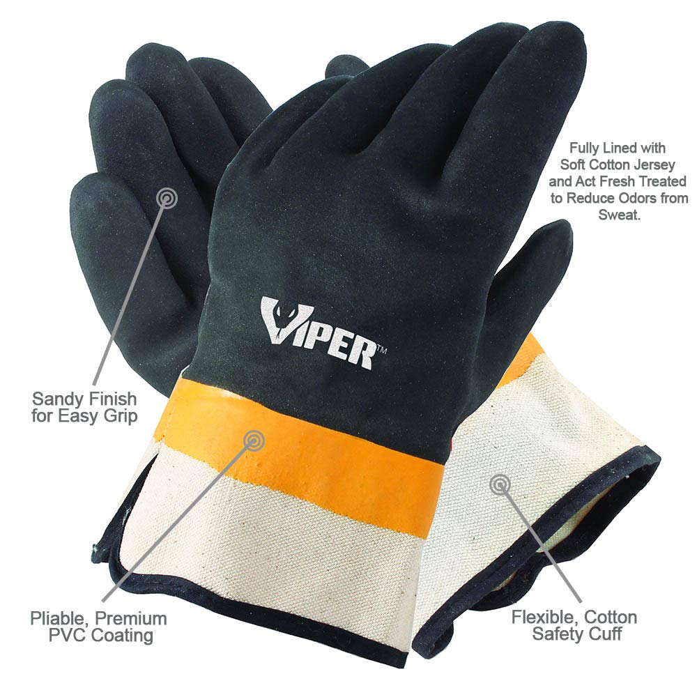 Galeton Viper Double Coated PVC Gloves Safety Cuff Black (Pack of 12) 7110,Large