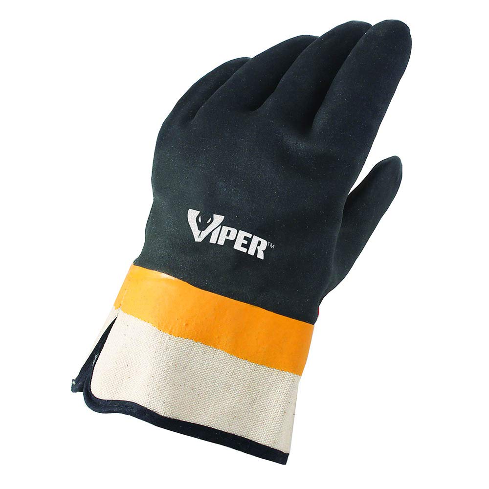 Galeton Viper Double Coated PVC Gloves Safety Cuff Black (Pack of 12) 7110,Large