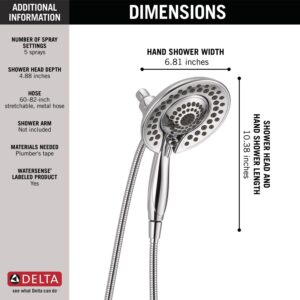 Delta Faucet 5-Spray In2ition 2-in-1 Dual Shower Head with HandHeld Spray, Chrome Hand Held Shower Head with Hose, Handheld Shower Heads, 1.75 GPM Shower Head, Chrome 58569-PK