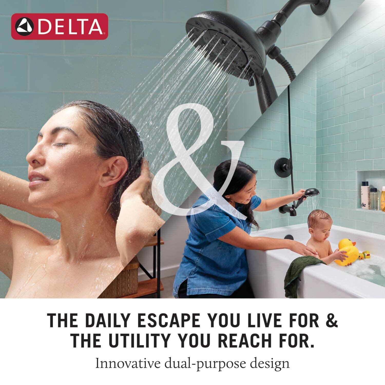 Delta Faucet 5-Spray In2ition 2-in-1 Dual Shower Head with HandHeld Spray, Chrome Hand Held Shower Head with Hose, Handheld Shower Heads, 1.75 GPM Shower Head, Chrome 58569-PK