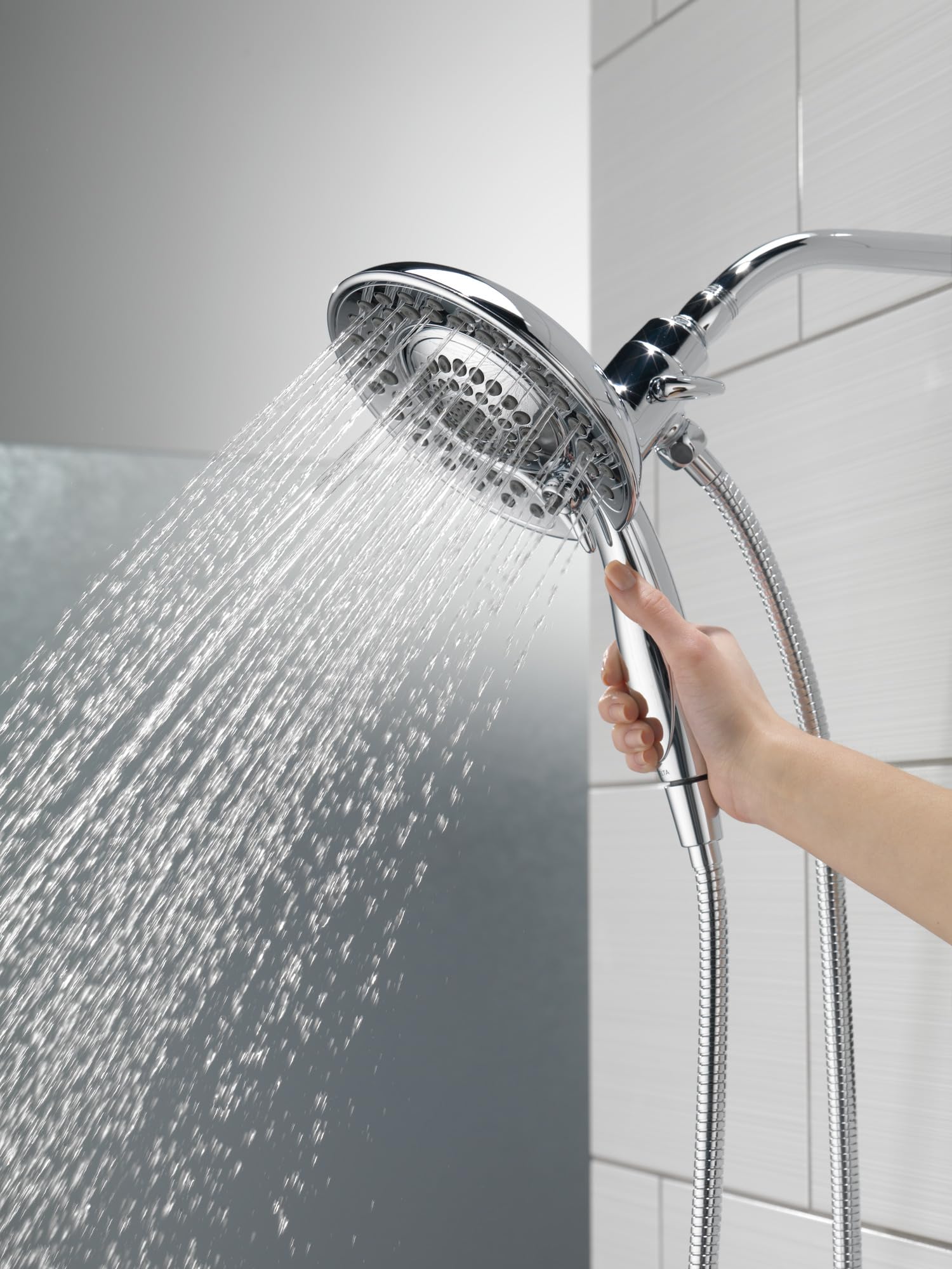 Delta Faucet 5-Spray In2ition 2-in-1 Dual Shower Head with HandHeld Spray, Chrome Hand Held Shower Head with Hose, Handheld Shower Heads, 1.75 GPM Shower Head, Chrome 58569-PK