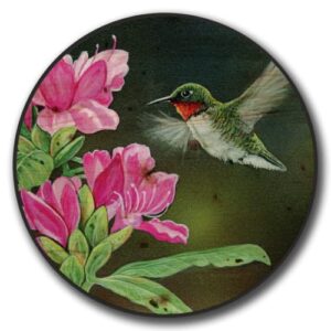 house & homebody co. decorative wood lazy susan, imaged, large 18" (opening day hummingbird)