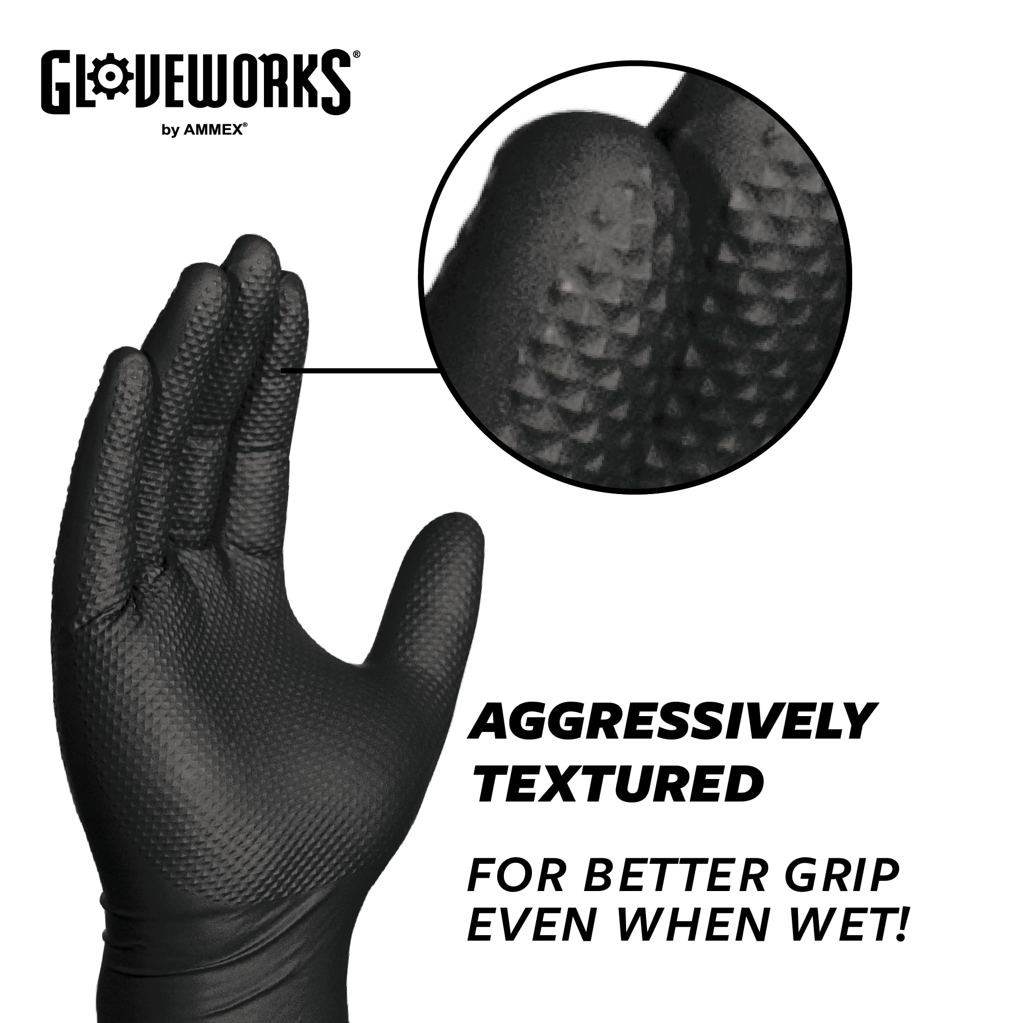 GLOVEWORKS HD Industrial Black Nitrile Diamond Texture Grip Disposable Gloves, X-Large (Pack of 100), 100