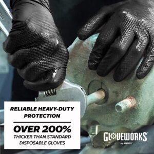 GLOVEWORKS HD Industrial Black Nitrile Diamond Texture Grip Disposable Gloves, X-Large (Pack of 100), 100