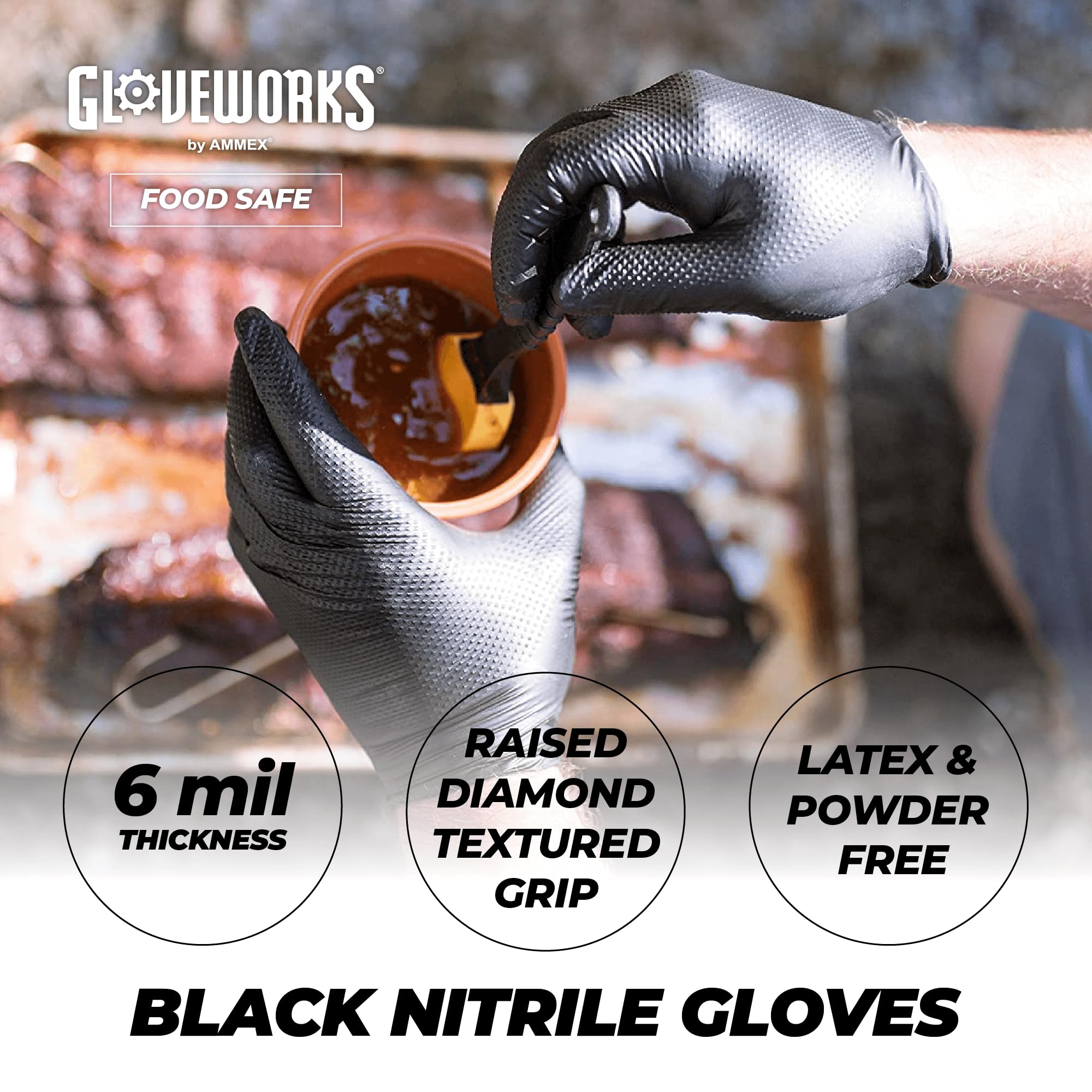 GLOVEWORKS HD Industrial Black Nitrile Diamond Texture Grip Disposable Gloves, X-Large (Pack of 100), 100