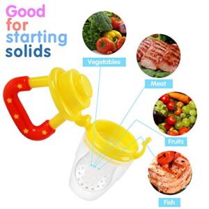 Baby Fruit Feeder Pacifier (2 Pack) - HAOBAOBEI Infant Teething Toy Teether in Appetite Stimulating Colors, Bonus Includes 3 Sizes Silicone Pouches