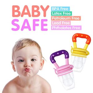 Baby Fruit Feeder Pacifier (2 Pack) - HAOBAOBEI Infant Teething Toy Teether in Appetite Stimulating Colors, Bonus Includes 3 Sizes Silicone Pouches