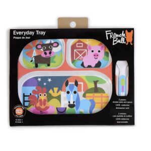 French Bull 11" Kids Everyday Tray - Divided Tray and Spoon Set, Farm Animals (74411)