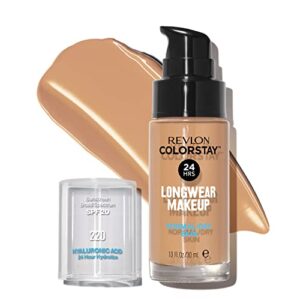 revlon liquid foundation, colorstay face makeup for normal and dry skin, spf 20, longwear medium-full coverage with matte finish, oil free, 220 natural beige, 1.0 oz