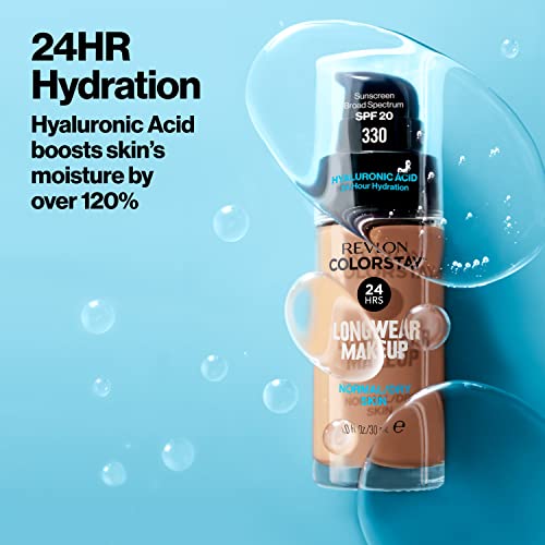 Revlon Liquid Foundation, ColorStay Face Makeup for Normal and Dry Skin, SPF 20, Longwear Medium-Full Coverage with Matte Finish, Oil Free, 220 Natural Beige, 1.0 Oz