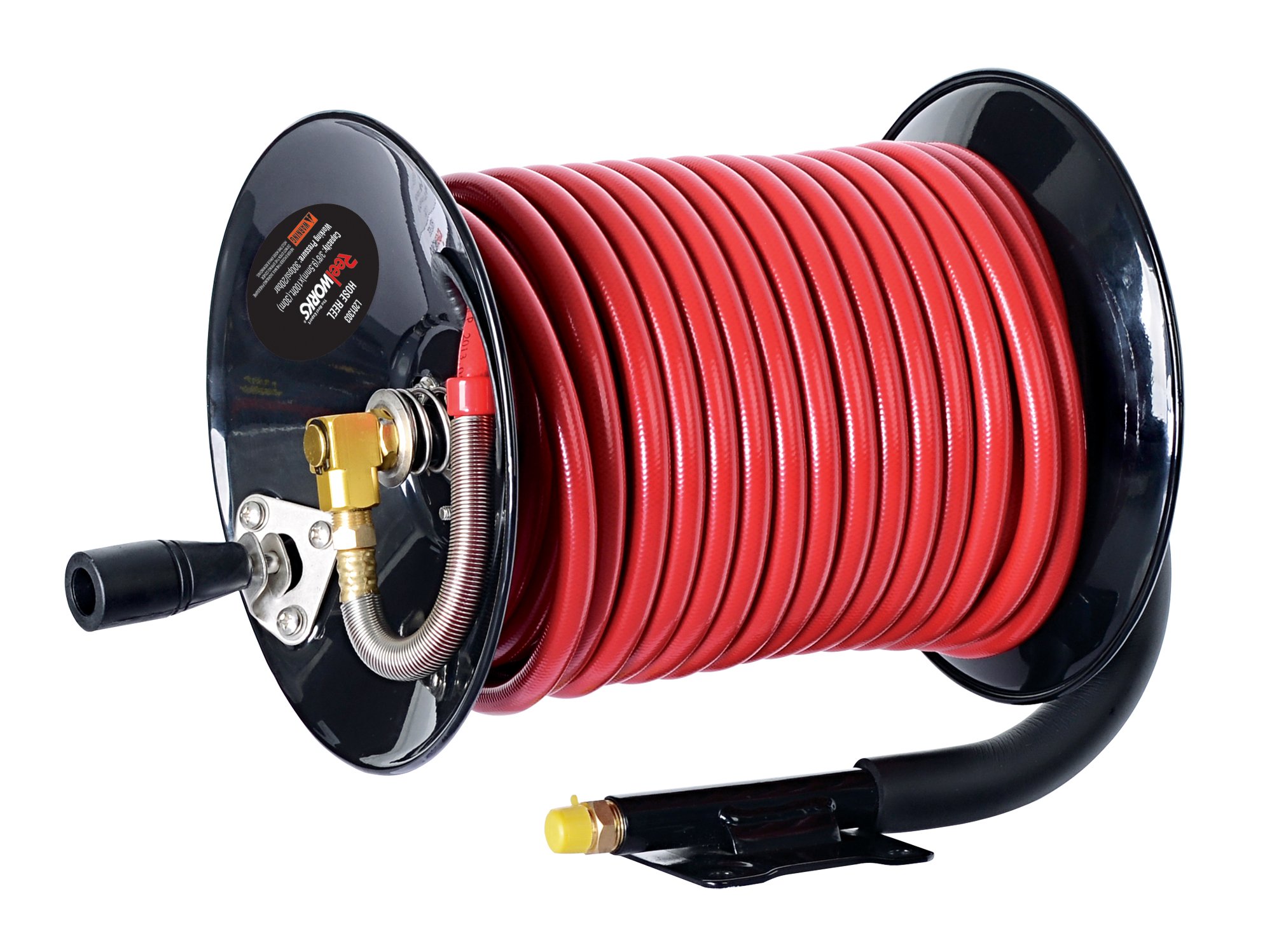 ReelWorks Air Hose Reel Tool Retractable Hand Crank 3/8" Inch x 100' Feet 300 PSI / 20 BAR Heavy Duty Steel Construction (Hose Not Included)