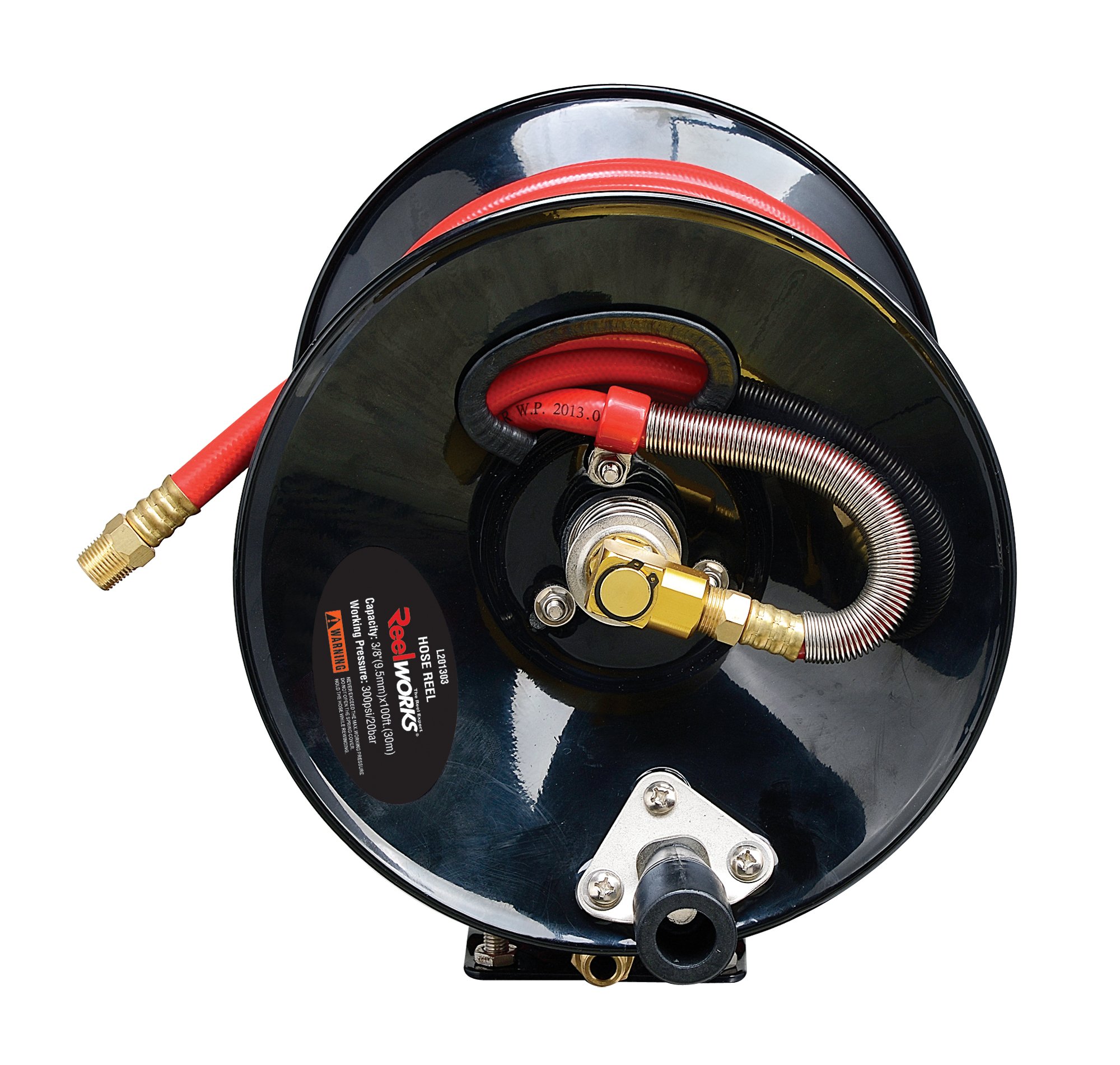 ReelWorks Air Hose Reel Tool Retractable Hand Crank 3/8" Inch x 100' Feet 300 PSI / 20 BAR Heavy Duty Steel Construction (Hose Not Included)