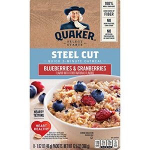 quaker, instant steel cut oatmeal, cranberries and blueberries, 8 ct