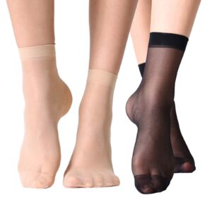 manzi 12 pairs women's ankle high sheer socks (6 pairs black,6 pairs nude)