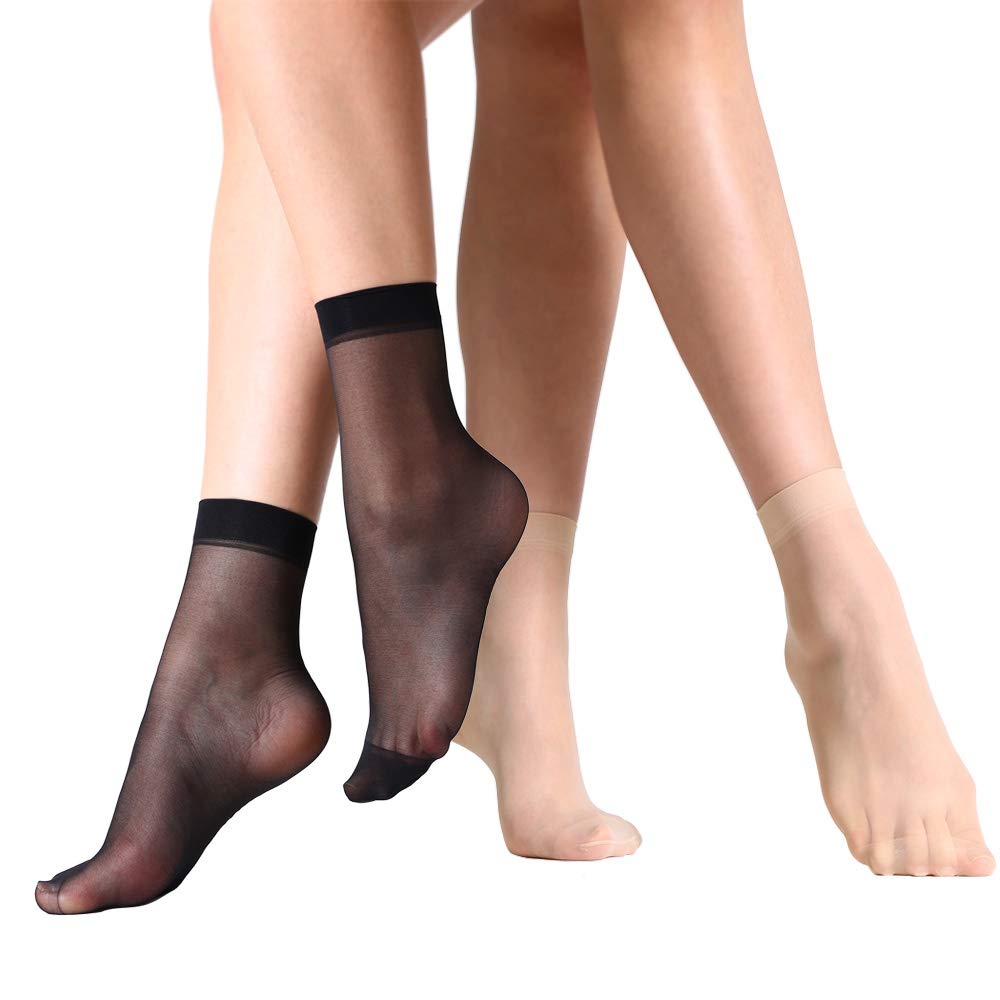 MANZI 12 Pairs Women's Ankle High Sheer Socks (6 Pairs Black,6 Pairs Nude)