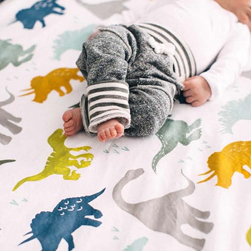 Little Unicorn Dino Friends Fitted Crib Sheet | 100% Cotton Muslin | Super Soft | Sized for Standard Baby Crib & Toddler Mattress | Machine Washable | 52” x 28” x 9”