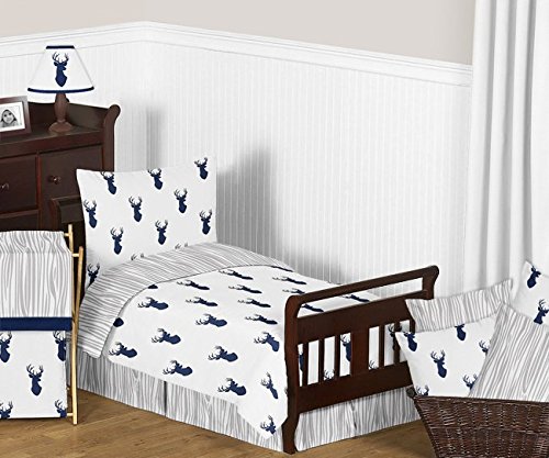 Sweet Jojo Designs Baby Children Kids Clothes Laundry Hamper for Navy Blue White and Grey Woodland Deer Bedding Set