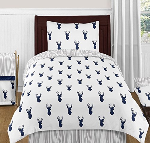 Sweet Jojo Designs Baby Children Kids Clothes Laundry Hamper for Navy Blue White and Grey Woodland Deer Bedding Set