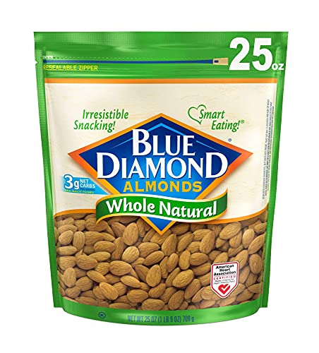 Blue Diamond Almonds Whole Natural Raw Snack Nuts, 25 Oz Resealable Bag (Pack of 1)