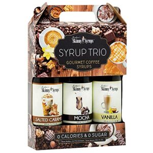 jordan's skinny syrups sugar free coffee syrup, vanilla, salted caramel & mocha syrups, zero calorie flavoring for latte & more, gluten-free, keto friendly, 12.7 fl oz, 3 variety pack