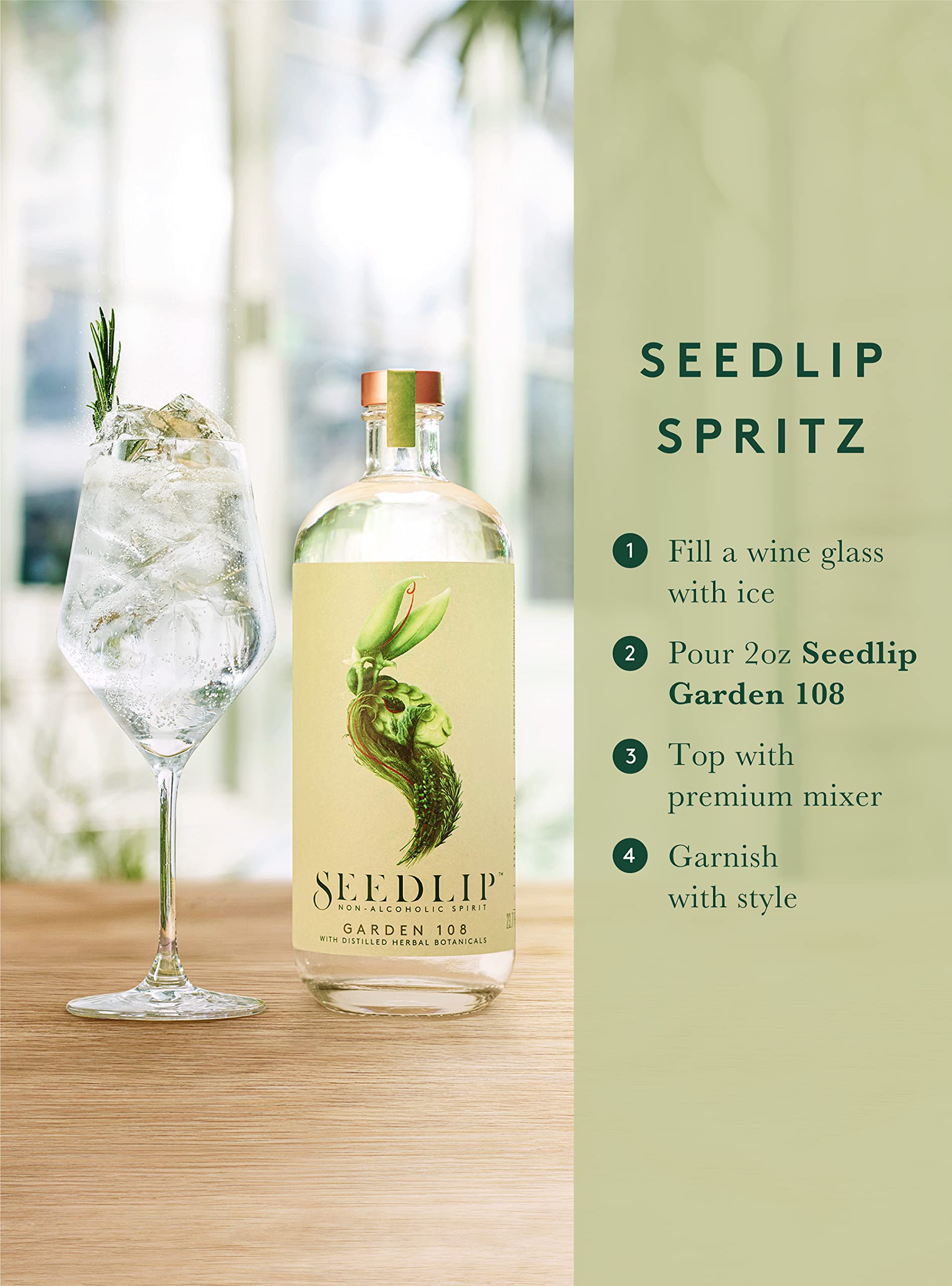 Seedlip Garden 108 - Non-alcoholic Spirit | Calorie Free, Sugar Free | Non-alcoholic Cocktails | 23.7fl oz (700ml)