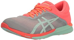 asics women's fuzex rush running shoe, mid grey/bay/flash coral, 6.5 m us