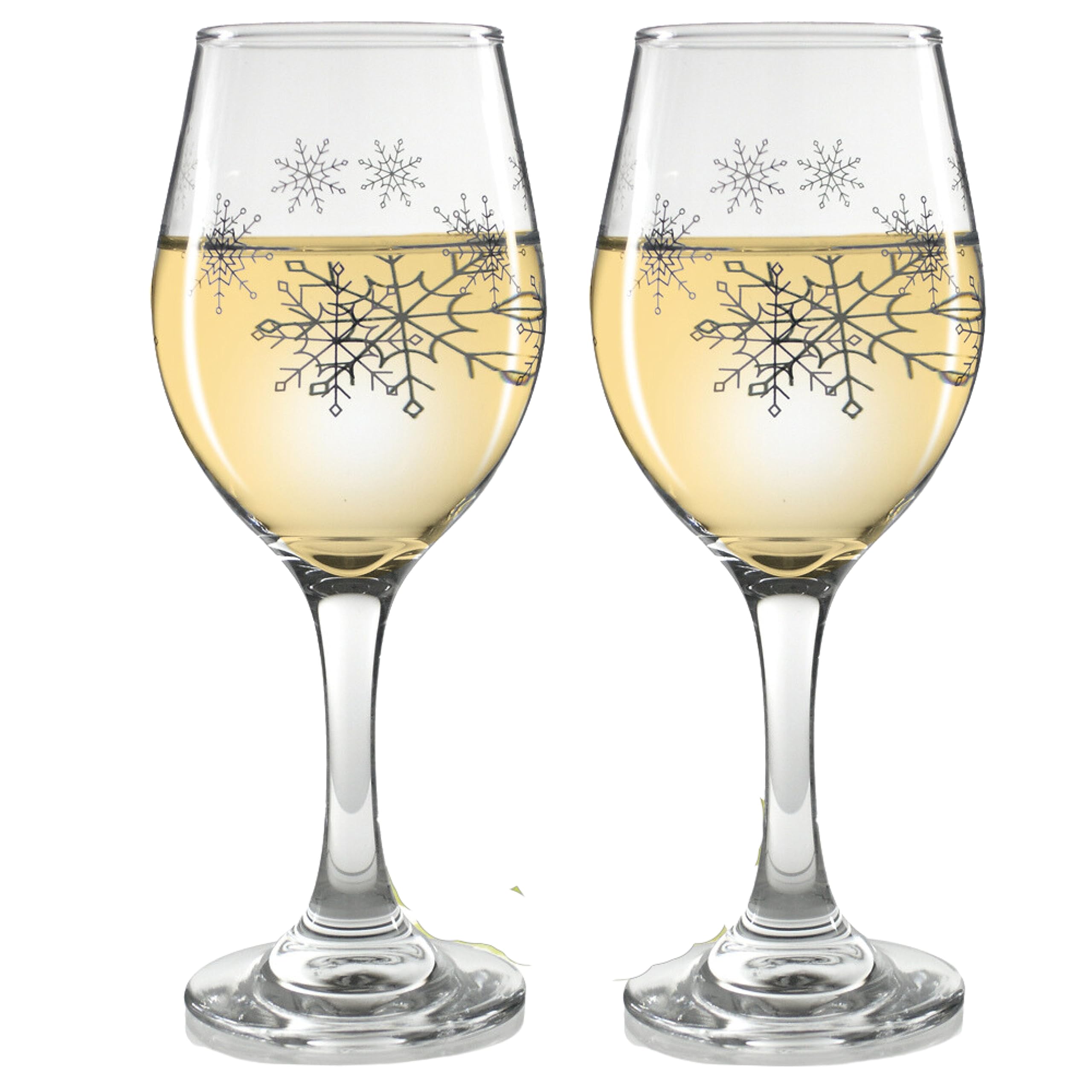 BANBERRY DESIGNS Snowflake Wine Glasses - Standard Two Piece Set of Wine Glasses - Silver Snowflake Design - 7.75" H 12 oz Capacity