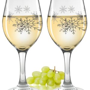 BANBERRY DESIGNS Snowflake Wine Glasses - Standard Two Piece Set of Wine Glasses - Silver Snowflake Design - 7.75" H 12 oz Capacity