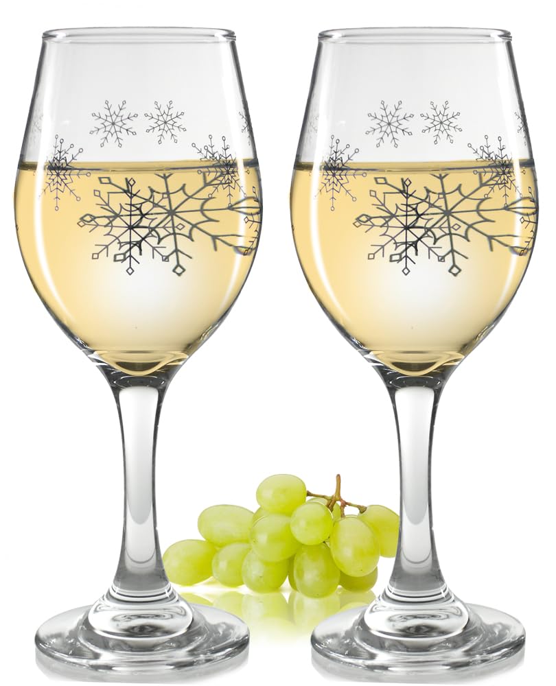 BANBERRY DESIGNS Snowflake Wine Glasses - Standard Two Piece Set of Wine Glasses - Silver Snowflake Design - 7.75" H 12 oz Capacity