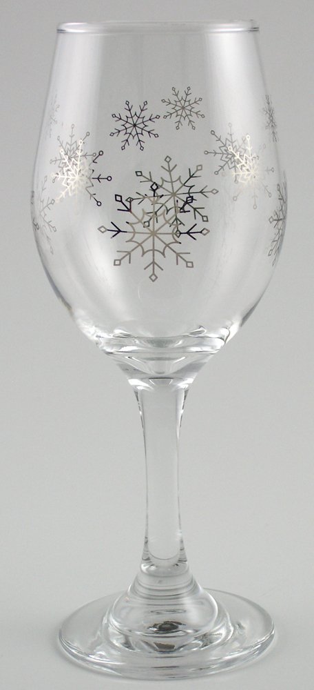 BANBERRY DESIGNS Snowflake Wine Glasses - Standard Two Piece Set of Wine Glasses - Silver Snowflake Design - 7.75" H 12 oz Capacity