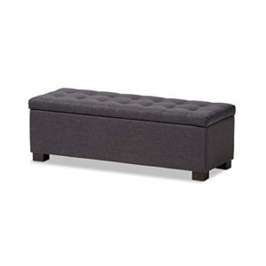 baxton studio orillia modern and contemporary dark grey fabric upholstered grid-tufting storage ottoman bench