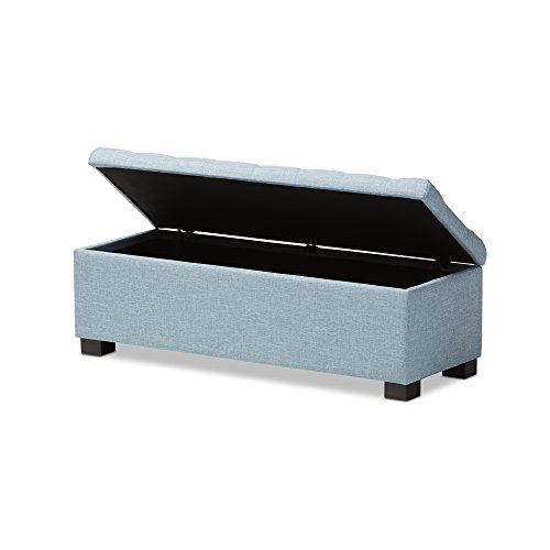 Baxton Studio Orillia Modern and Contemporary Light Blue Fabric Upholstered Grid-Tufting Storage Ottoman Bench