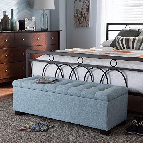 Baxton Studio Orillia Modern and Contemporary Light Blue Fabric Upholstered Grid-Tufting Storage Ottoman Bench