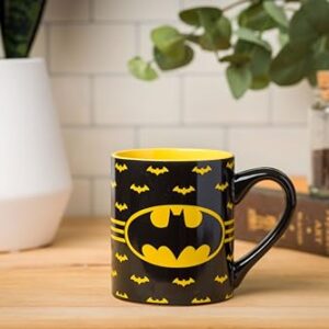 Silver Buffalo DC Comics Batman Logo with Bat Pattern Ceramic Coffee Mug, 14 Ounces, Black/Yellow, (BN8632)