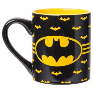 Silver Buffalo DC Comics Batman Logo with Bat Pattern Ceramic Coffee Mug, 14 Ounces, Black/Yellow, (BN8632)