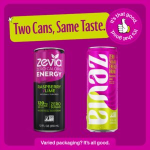 Zevia Zero Calorie Energy Drink, Raspberry Lime, 12 Ounce Cans (Pack of 12)