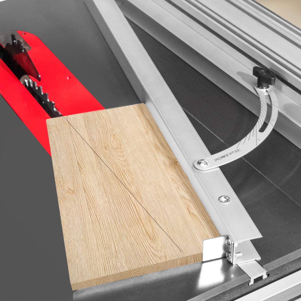 POWERTEC 71035 Table Saw Angle Cutting Jig for Creating Tapered Cuts | 24-Inch Lightweight Rails and Laser Etched Scale, 15 Degrees of Taper