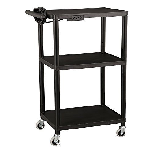 Norwood Commercial Furniture Mobile Utility AV Cart with Power Strip and Casters, Rolling Presentation and Media Cart on Wheels, Black