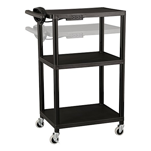 Norwood Commercial Furniture Mobile Utility AV Cart with Power Strip and Casters, Rolling Presentation and Media Cart on Wheels, Black