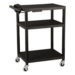 Norwood Commercial Furniture Mobile Utility AV Cart with Power Strip and Casters, Rolling Presentation and Media Cart on Wheels, Black