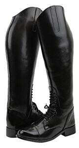 hispar women ladies granduer pull on leather english field boots horse back riding equestrian - black 10.5 regular calf