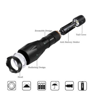 AuKvi 2 Pcs Powerful Red LED Flashlight Single Mode Long Range Red Hunting Light Torch Zoombale, Waterproof Red Torch Best for Astronomy, Aviation, Night Observation,etc