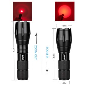 AuKvi 2 Pcs Powerful Red LED Flashlight Single Mode Long Range Red Hunting Light Torch Zoombale, Waterproof Red Torch Best for Astronomy, Aviation, Night Observation,etc