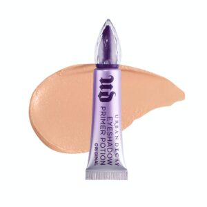 urban decay eyeshadow primer potion, award-winning mini nude eye primer, crease-free eye makeup looks, smooths & preps eyelid base for vibrant color, all-day wear, dries invisible, vegan, 0.16 fl oz