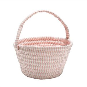 easter ticking basket a008x007 basket, 8" x 12" x 7", pink