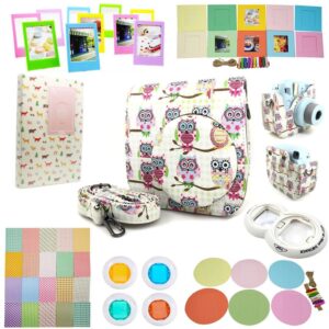 clover 8 in 1 accessory bundles set for fujifilm instax mini 8 instant camera (owl case bag/album/close-up lens/wall hanging frame/photo frame/sticker borders)