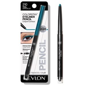 revlon pencil eyeliner, colorstay eye makeup with built-in sharpener, waterproof, smudge-proof, longwearing with ultra-fine tip, 210 teal, 0.01 oz